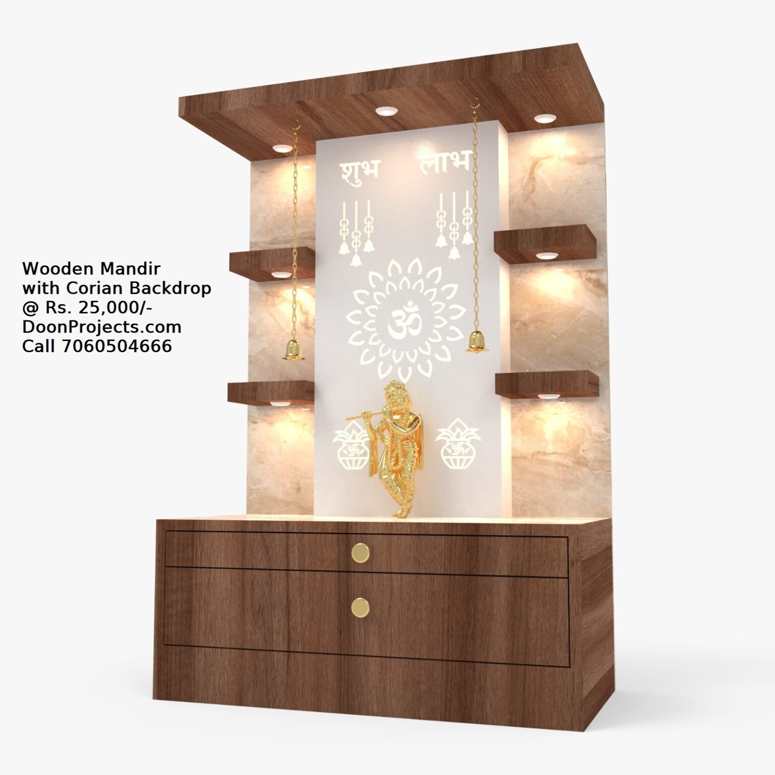 Wooden Mandir with Corian Backdrop 75cm x 110cm – Doon Projects